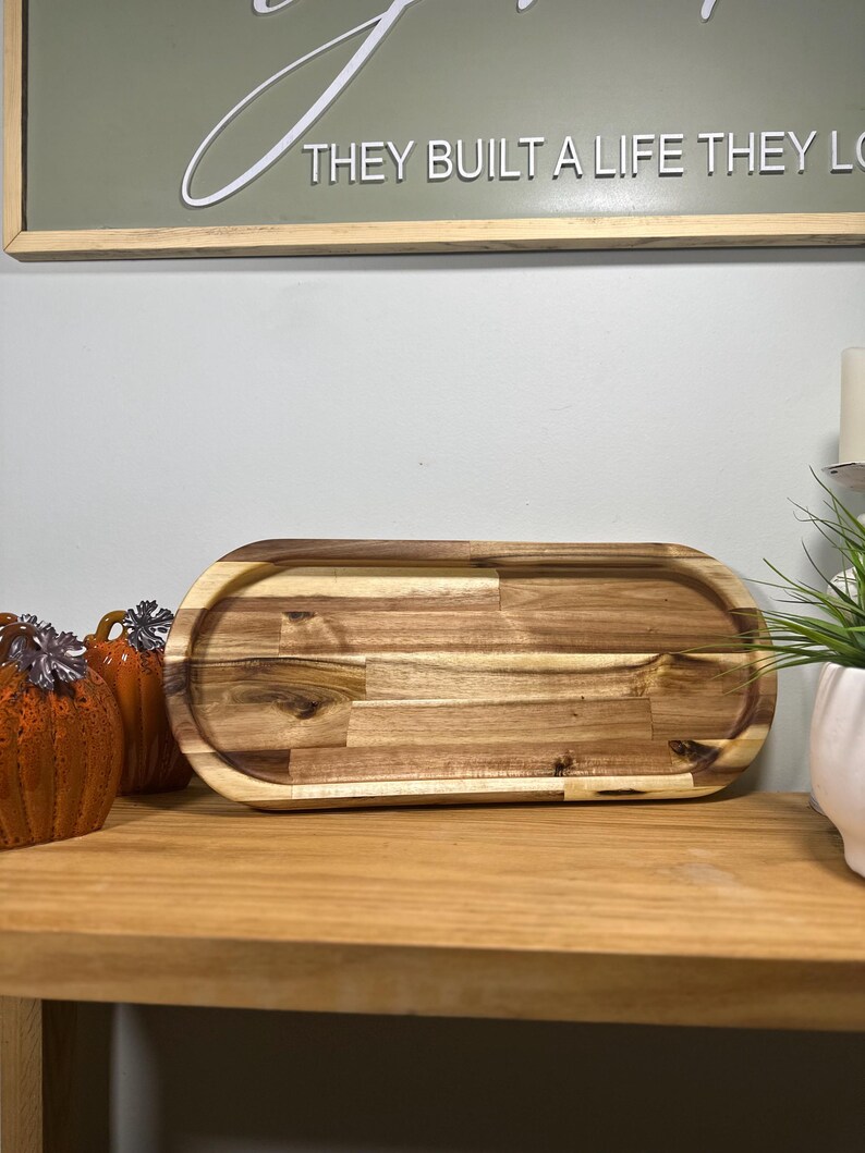 Rustic Acacia Wood Tray | Farmhouse Table Centerpiece | Holiday Center ...