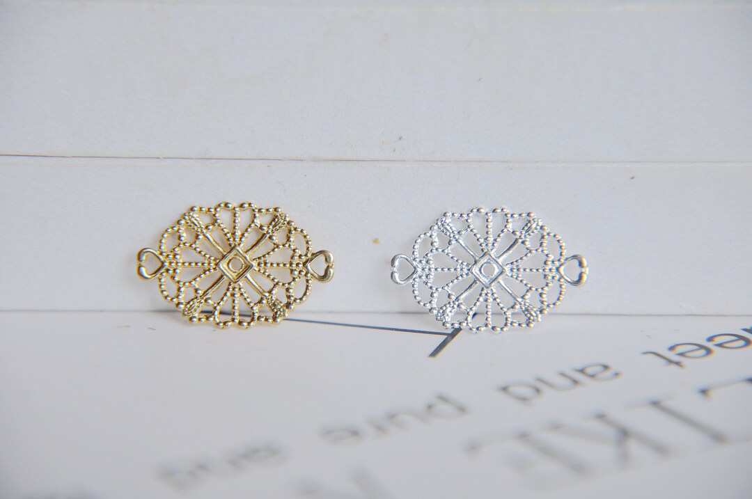 Rectangular Filigree Connectors - Gold Silver Plated Brass Bezel Cup ...