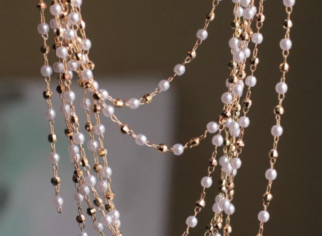 Gemstone Beaded Chain - Wire Wrapped Chain - Pearl Bead Chain -beaded ...