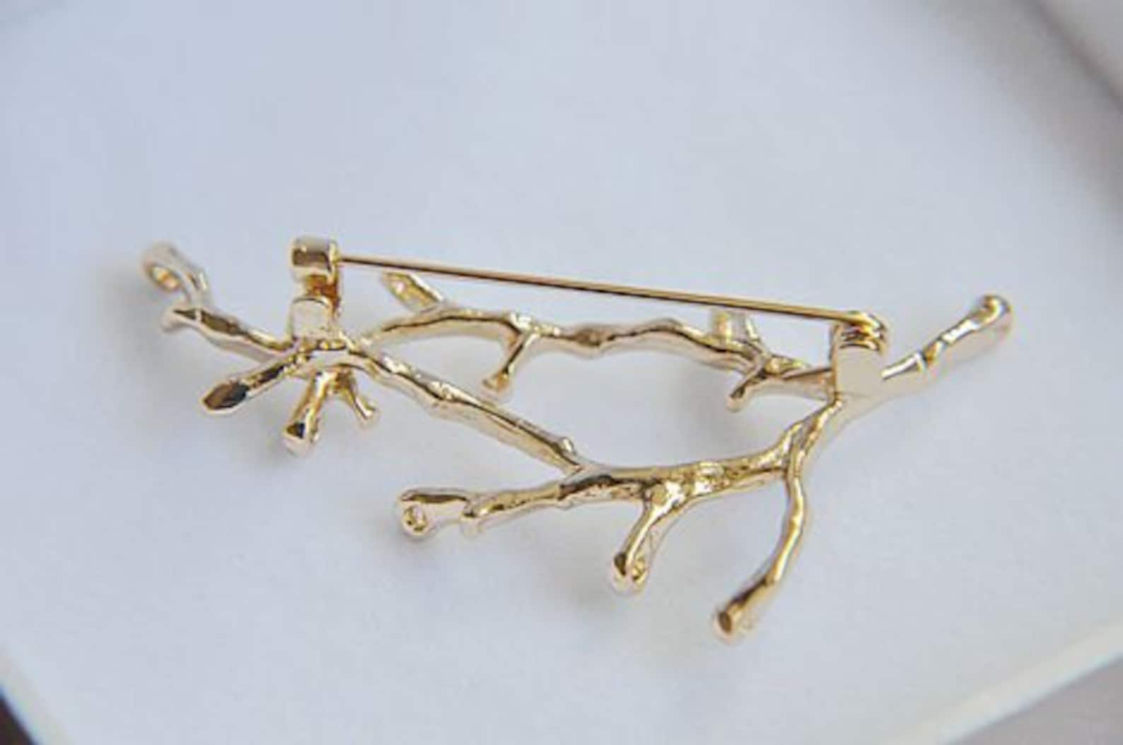 Safety Pin Brooch - Gold & Silver Twig Brooches | Nature-inspired ...