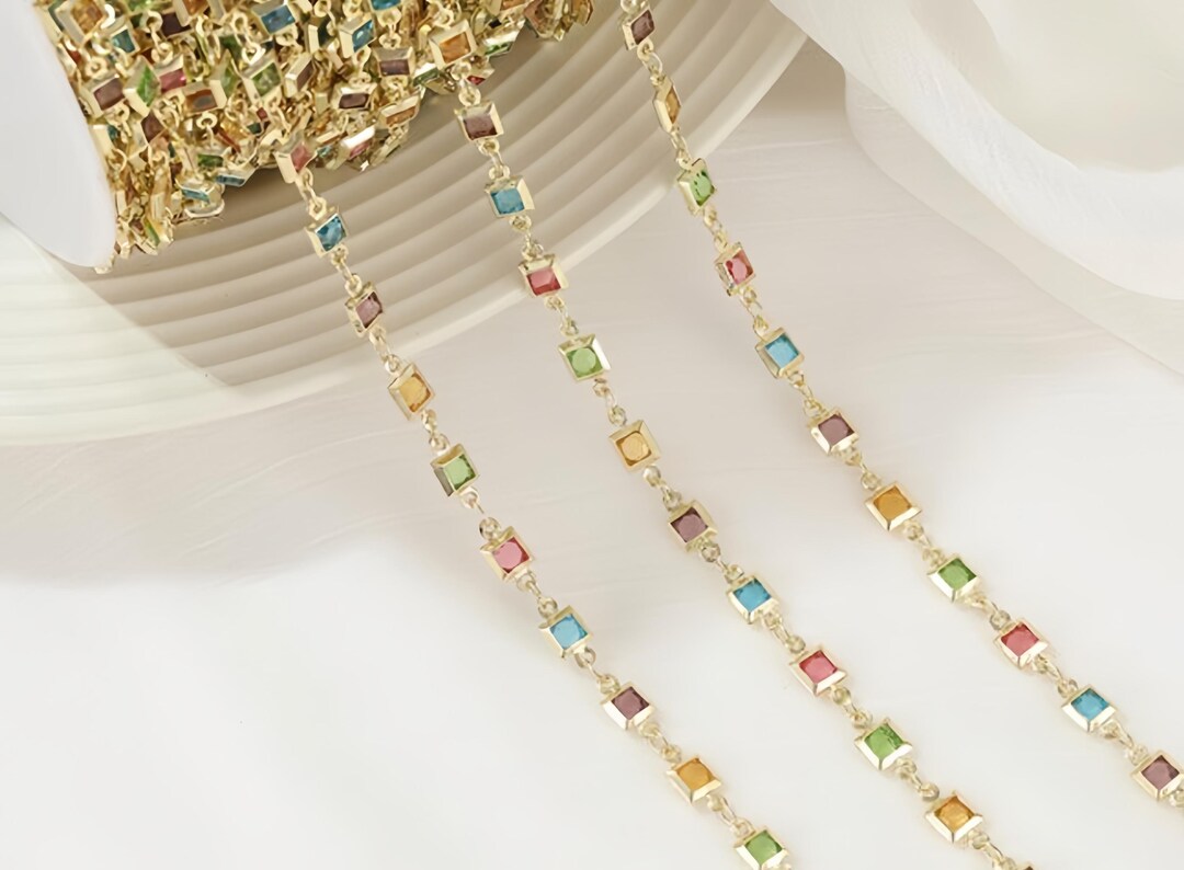 Multicolor Square Cubic Zirconia Chain - Gold Plated Decorative Craft ...