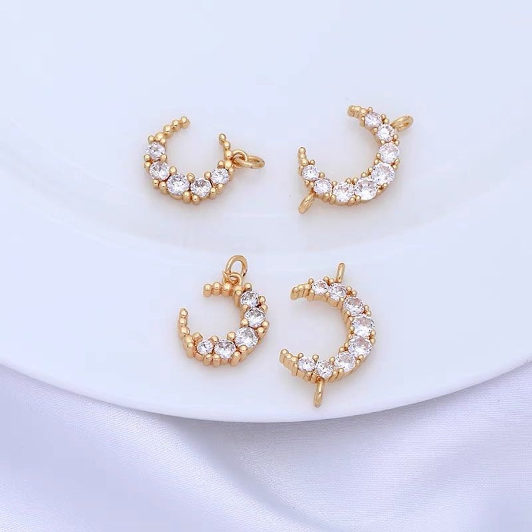 Moon Charms - Moon Pendant - Zircon Beads - Moon Connectors 6pcs - Etsy