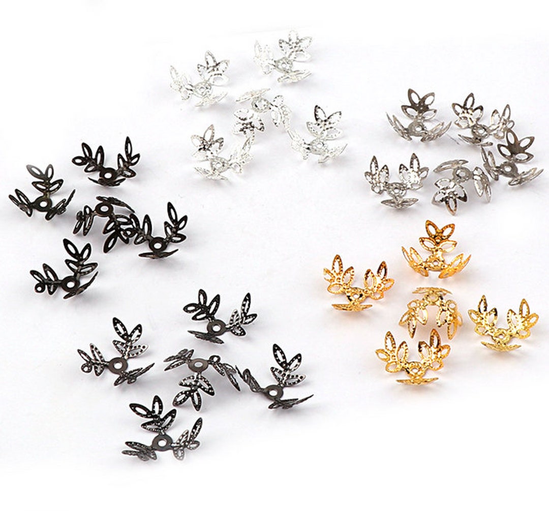 50pcs Filigree Flower Bead Caps, Mixed Metal Gold Silver Bronze End ...
