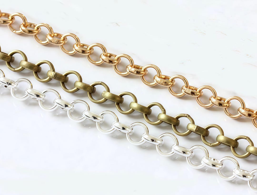 Thick Rolo Chain Necklace, Gold Silver Bronze Metal Chains for Jewelry ...