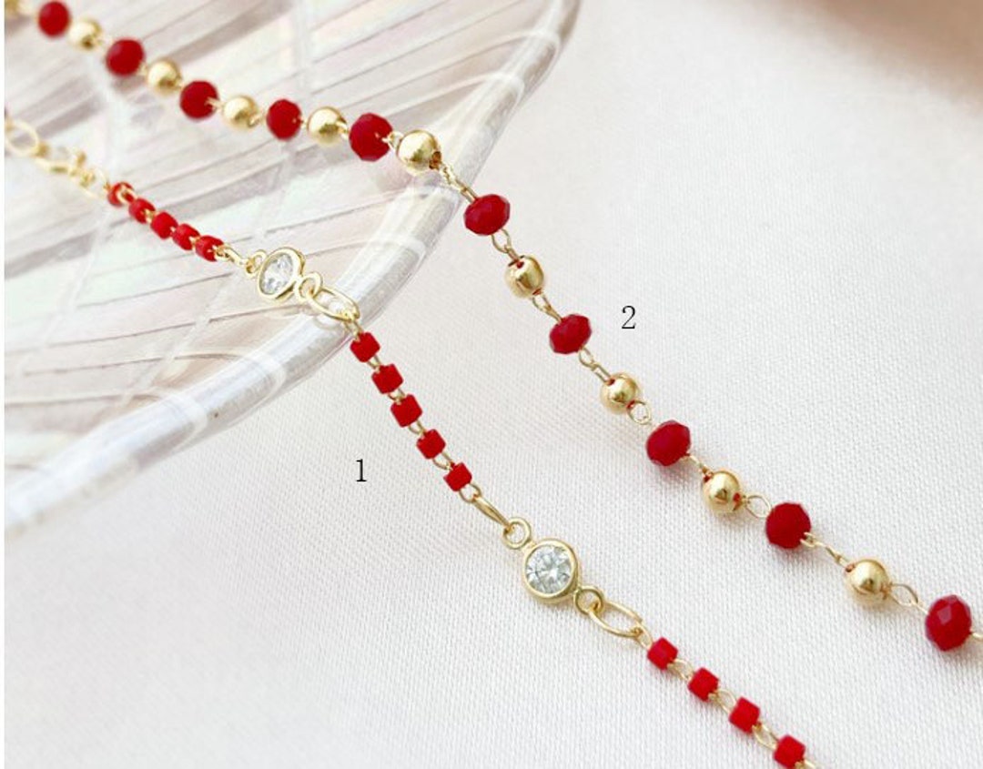Gemstone Beaded Chain - Wire Wrapped Chain - Red Bead Chain - Beaded ...