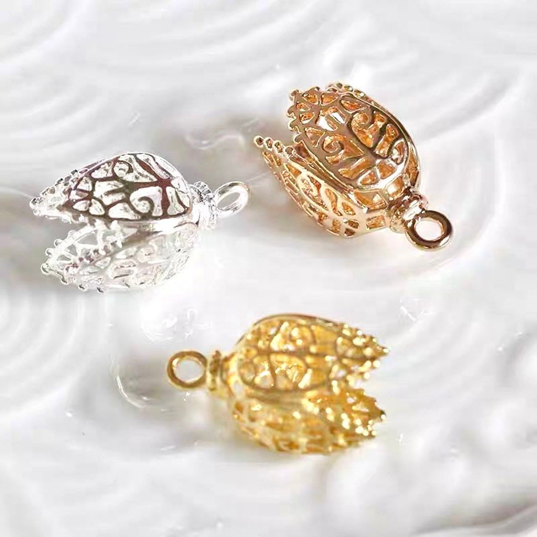 6pcs Gold and Silver Filigree Flower Bead Caps With Loop | Brass Metal ...