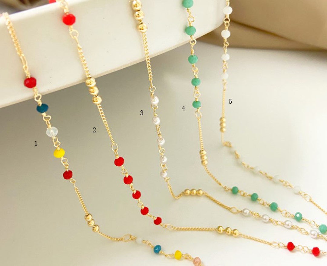 Gemstone Beaded Chain - Wire Wrapped Chain - Decorative Bead Chain ...
