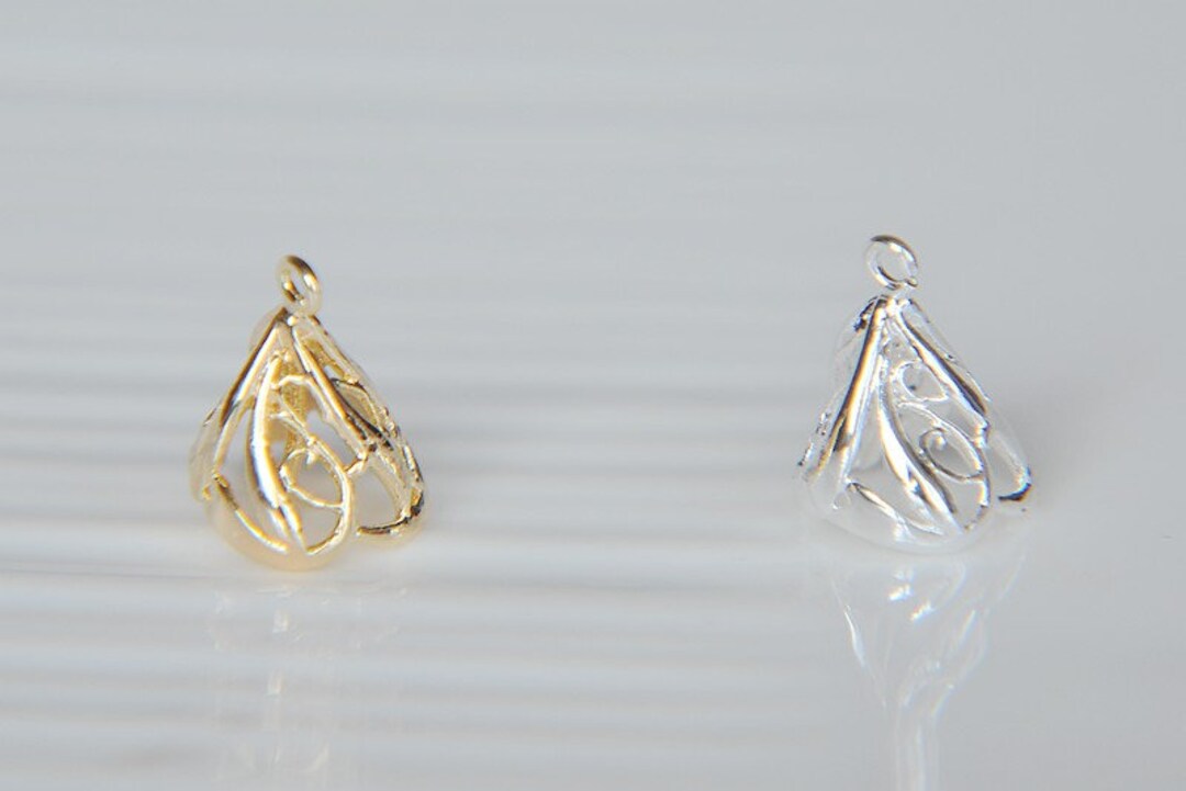 Gold and Silver Filigree Flower Bead Caps With Loop | Brass Metal Bead ...