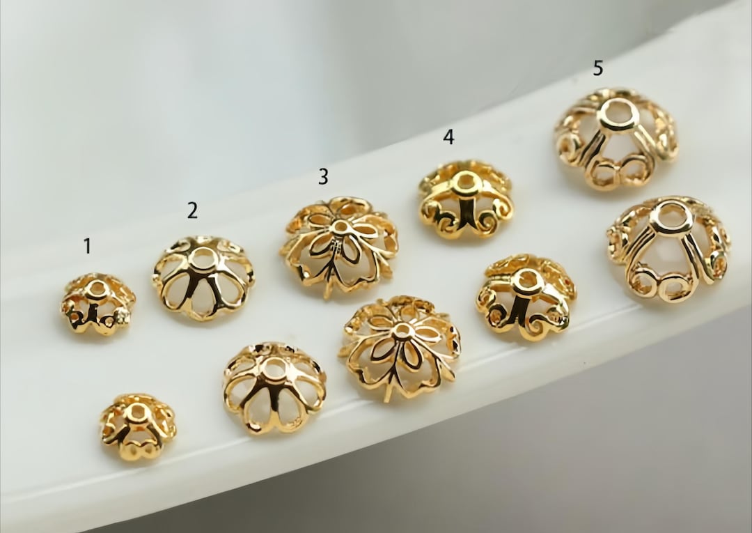 Gold Filigree Flower Bead Caps: Brass Jewelry Making Supplies (10pcs ...