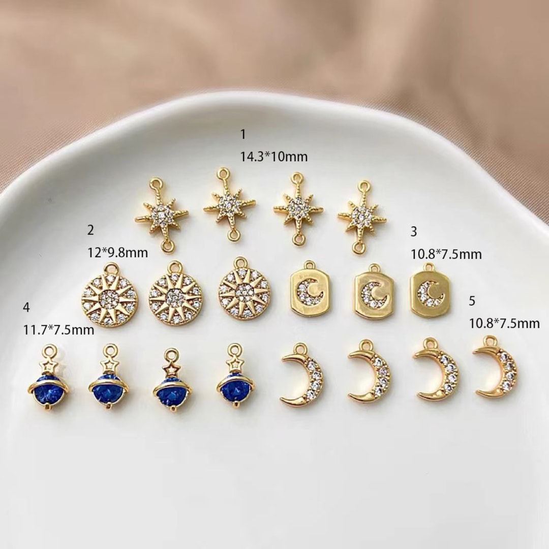 4pcs Gold Micro Pave Celestial Charms: CZ Moon, Star, Planet - Etsy