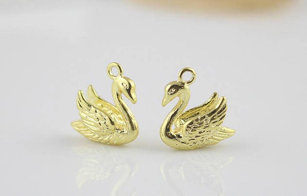 Swan Charms - Swan Pendant -4pcs Raw Brass Plating Gold Groose - Etsy