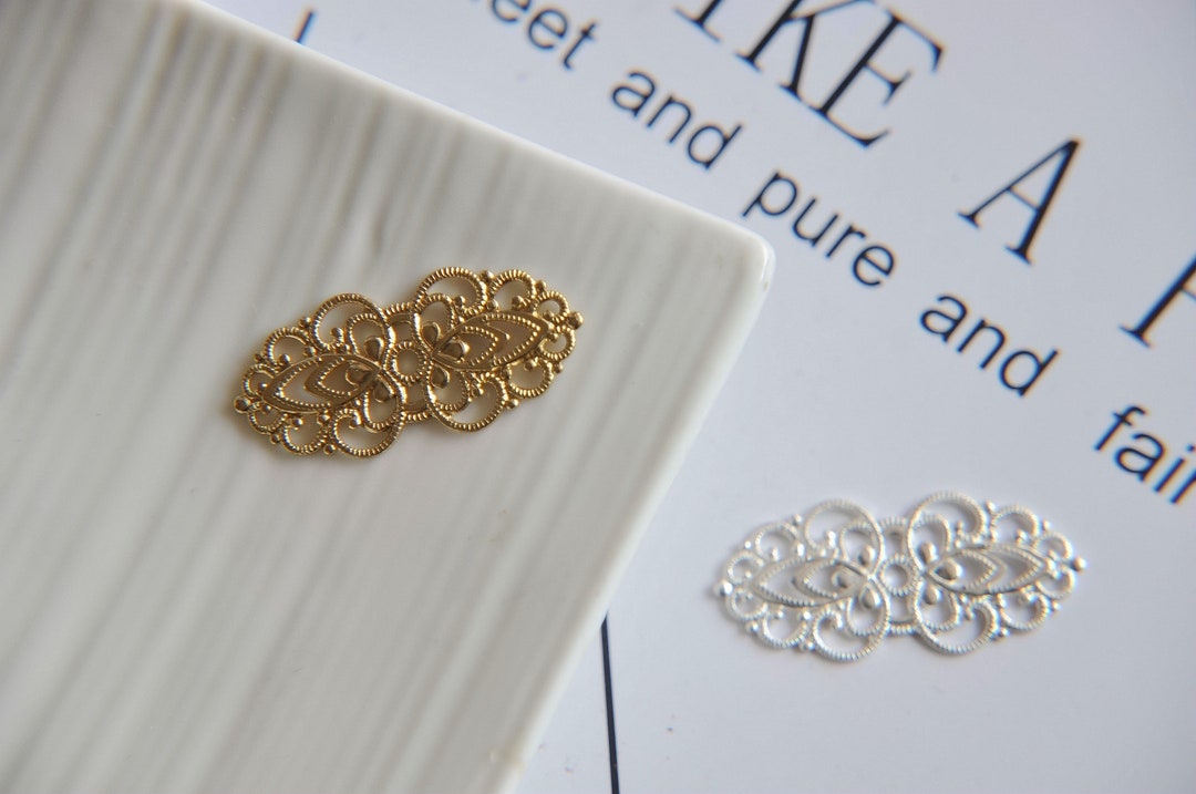 Brass Filigree Bar Stamping - Vintage Small Gold Bar Stamping for DIY ...