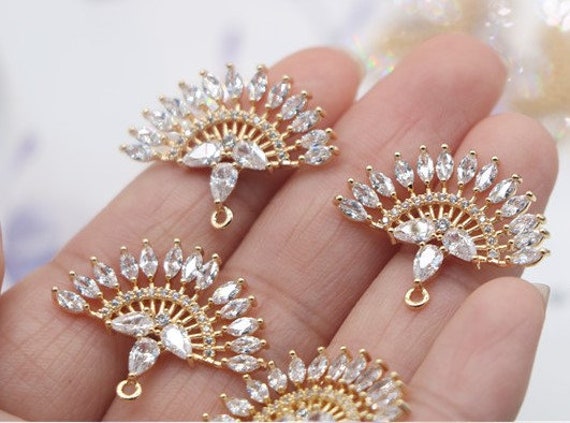 CZ Paved Gold Fan Shaped Charm Fan Charm learring - Etsy
