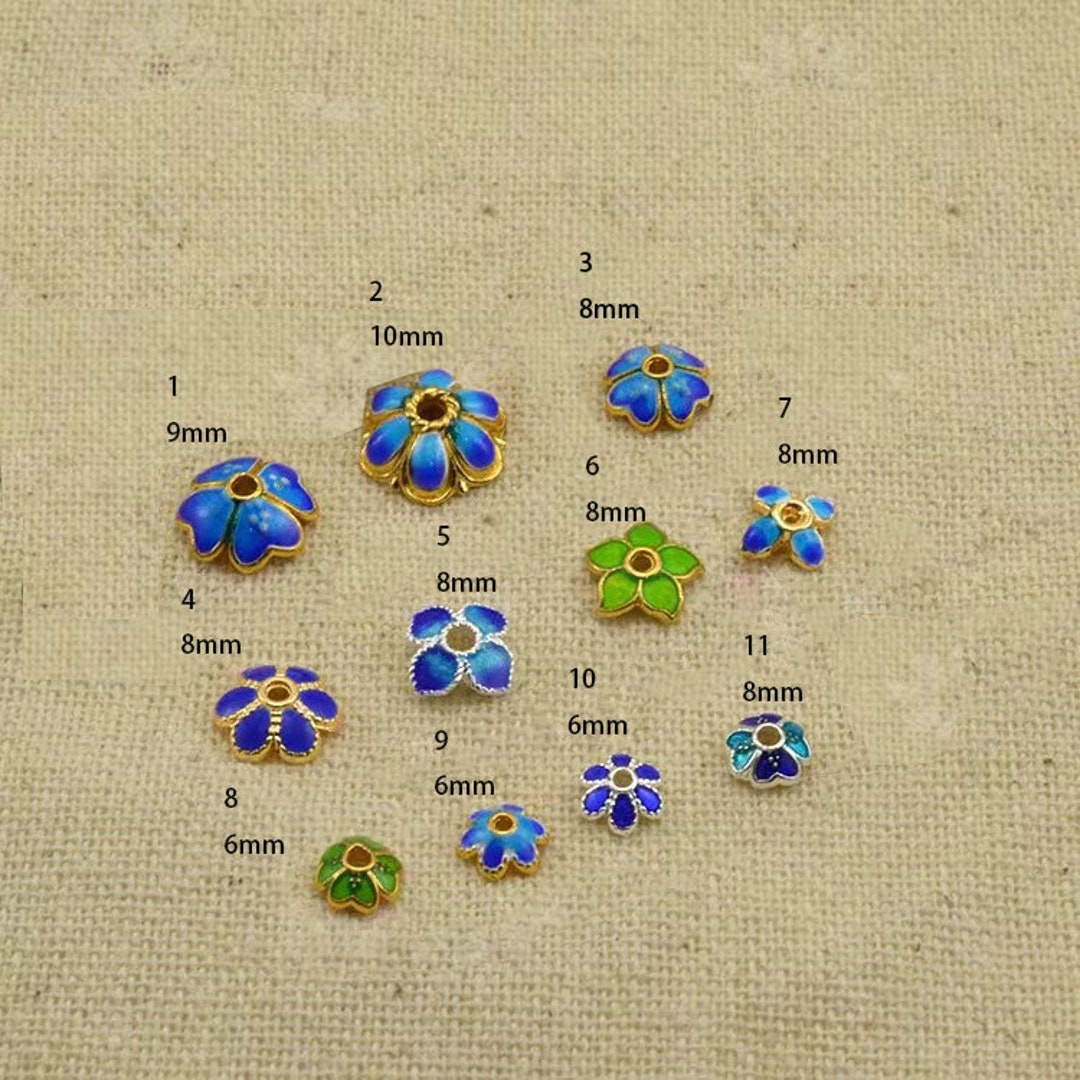 Cloisonne Bead Caps - Brass Metal Filigree Bead End Caps With Loop for ...
