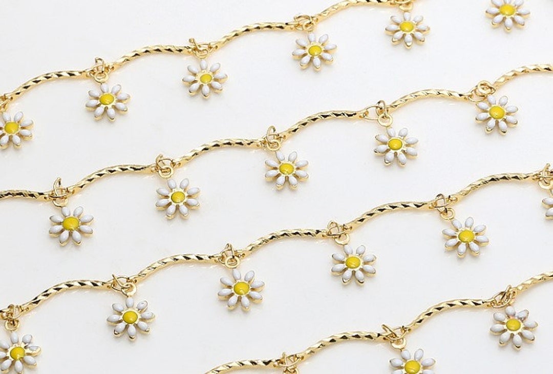 Enamel Flower Chain | Daisy Chain | Gold Plated Brass Designer Chain ...