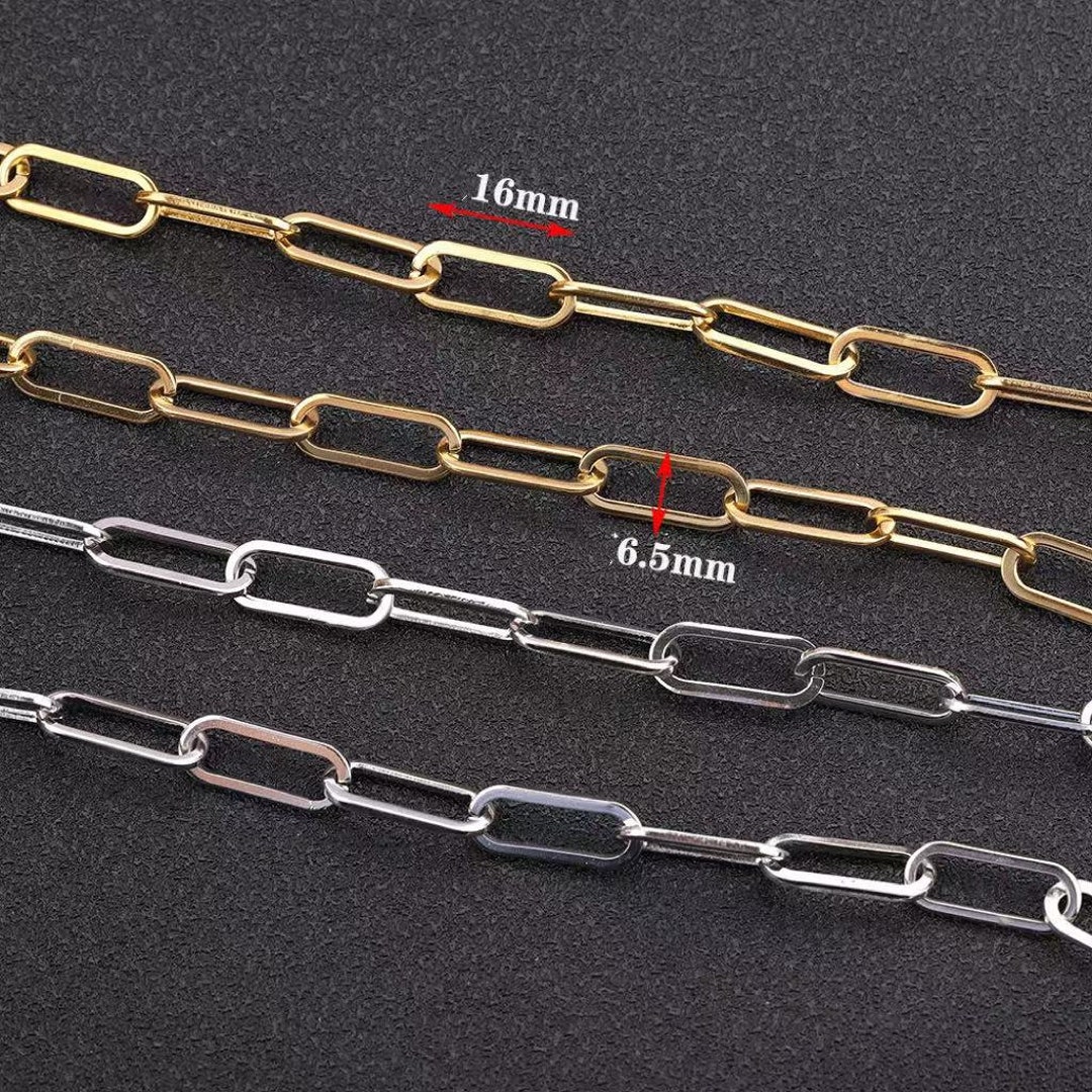 18K Gold Plated Paperclip Chain , Stainless Steel Rolo Cable Link Chain ...