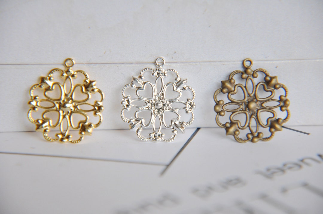 Flat Round Filigree Jewelry Findings - Brass Filigree Connectors ...