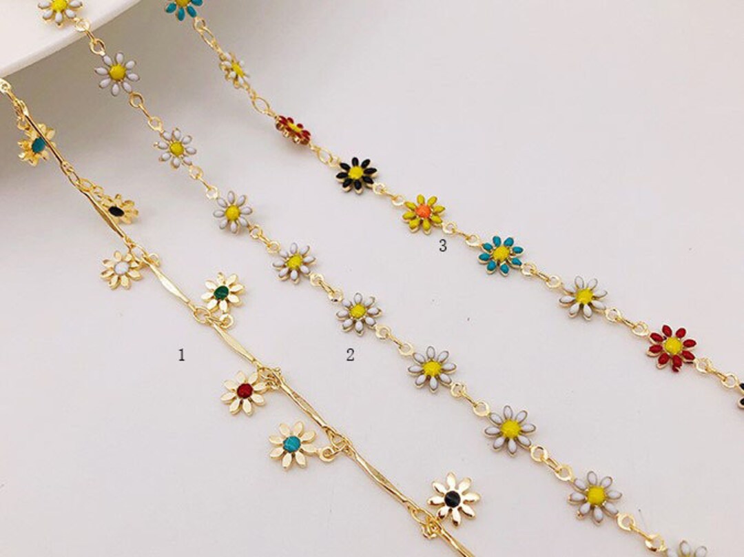 Enamel Flower Chain | Daisy Chain | Gold Plated Brass Designer Chain ...