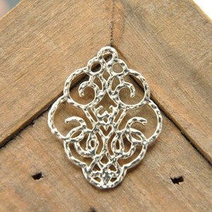 Diamond Shape Charm - Silver Lace Jewelry - Filigree Findings - 6pcs ...