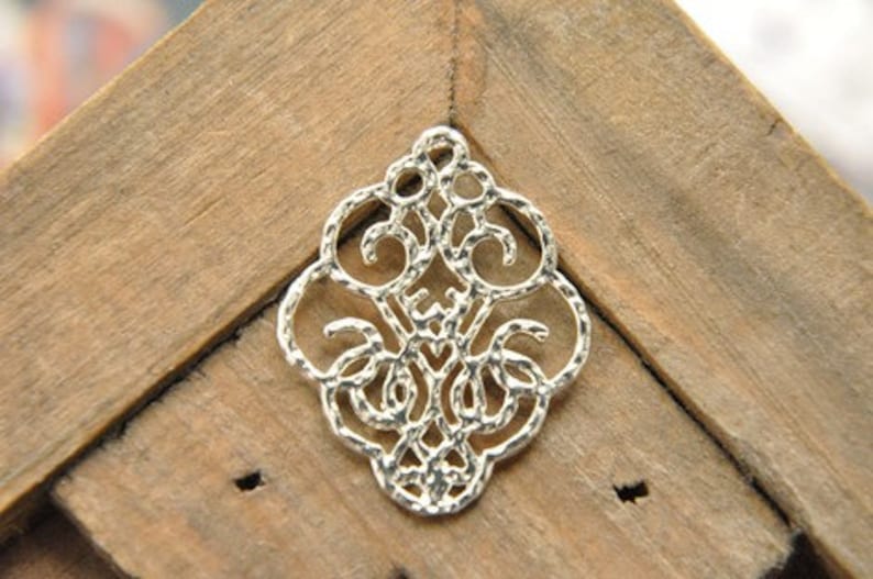 Diamond Shape Charm - Silver Lace Jewelry - Filigree Findings - 6pcs ...