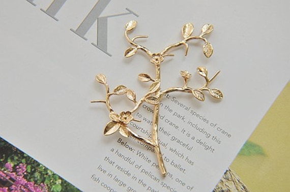 Gold tree branch tree branch charm 2pcs brass plated gold | Etsy