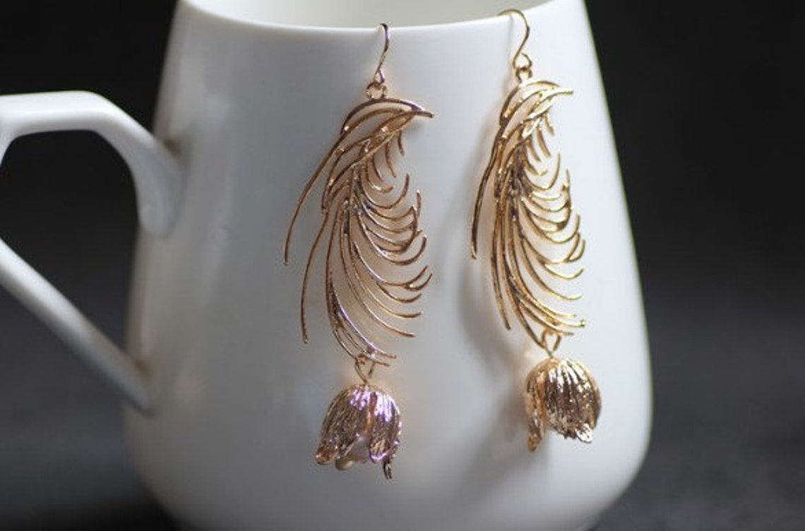 Feather pendants gold feather charm large feather charm | Etsy