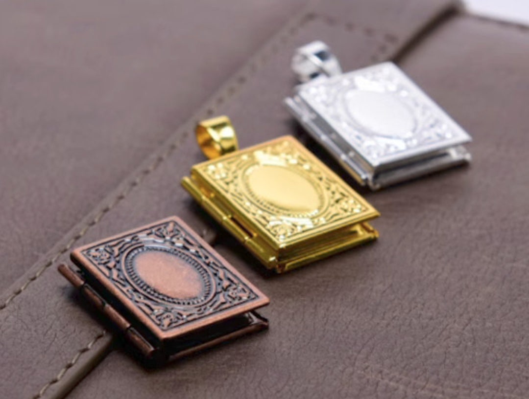 Personalized Book Locket | Initial Locket | Engraved Miniature Book ...