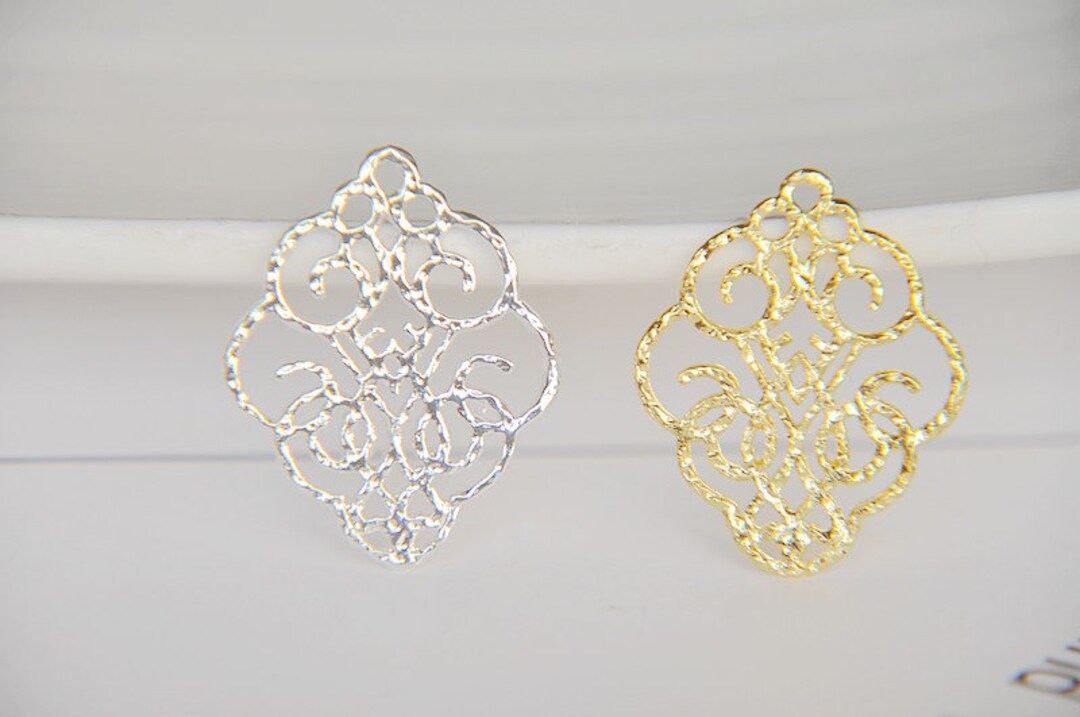 Diamond Shape Charm - Silver Lace Jewelry - Filigree Findings - 6pcs ...