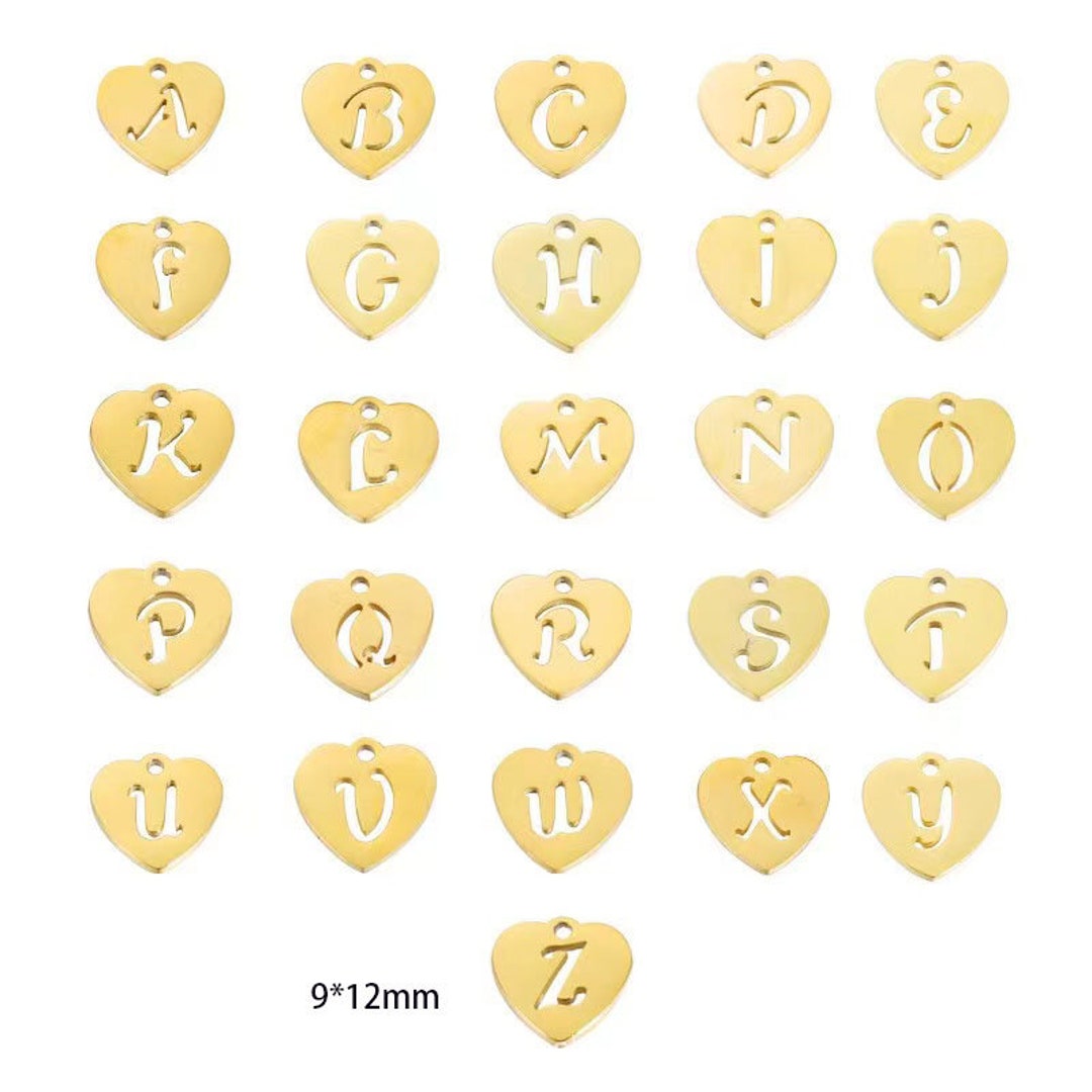 1 Piece Dainty Heart Gold Initial Letter Tag Necklace Charms ...