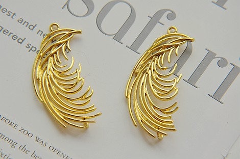 Feather pendants gold feather charm large feather charm | Etsy