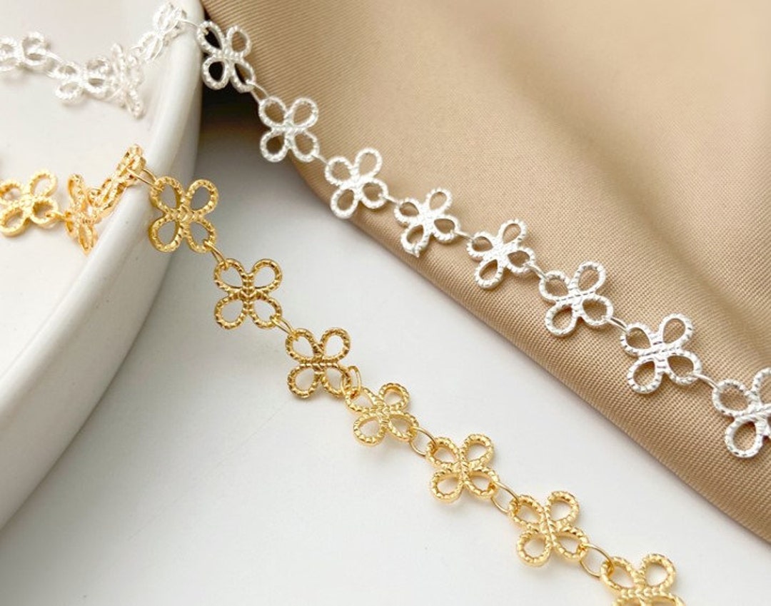 Floral Lace Decorative Chain - Gold Silver Flower Trim Chain for DIY ...