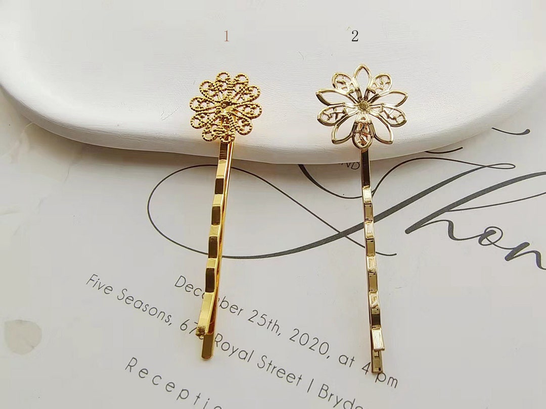 Gold Intricate Flower Hair Clips - Dainty Floral Hair Accessories for ...