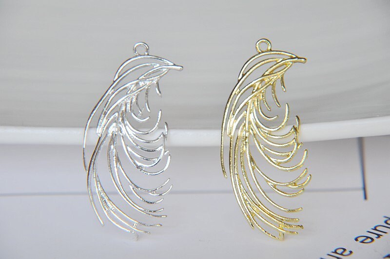 Feather Pendants Gold Feather Charm Silver Feather Charm - Etsy