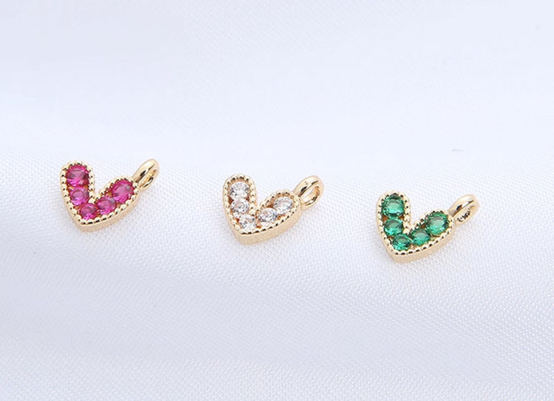 Cubic Zirconia Heart Pendant- Zircon Heart Charm-6pcs Copper Plated ...