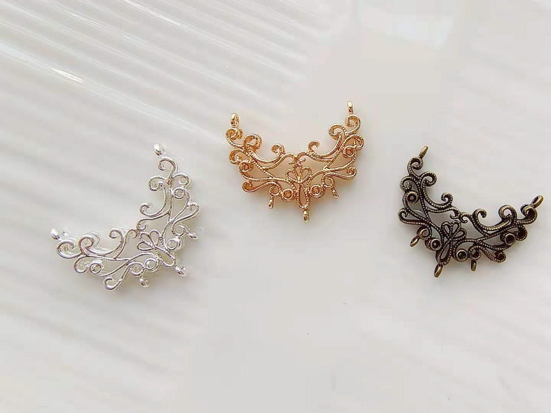 Gold Brass Curved Connector - Embeded Rhinestone Connector - Silver ...