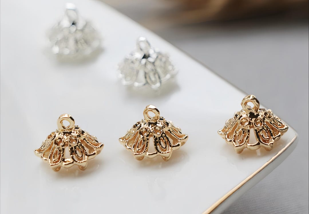 Gold / Silver Filigree Flower Bead Caps With Loop - Brass Metal Bead ...