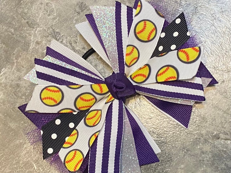 Purple Softball Bow Fastpitch Hair Bow Softball Pony Tie - Etsy