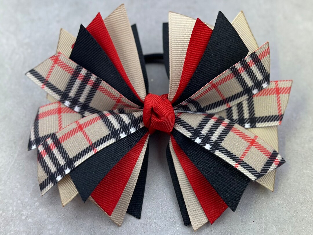 Plaid Hair Bow, Luxury Plaid Ribbon, Plaid Pony Tie, Luxury Bow, Red ...