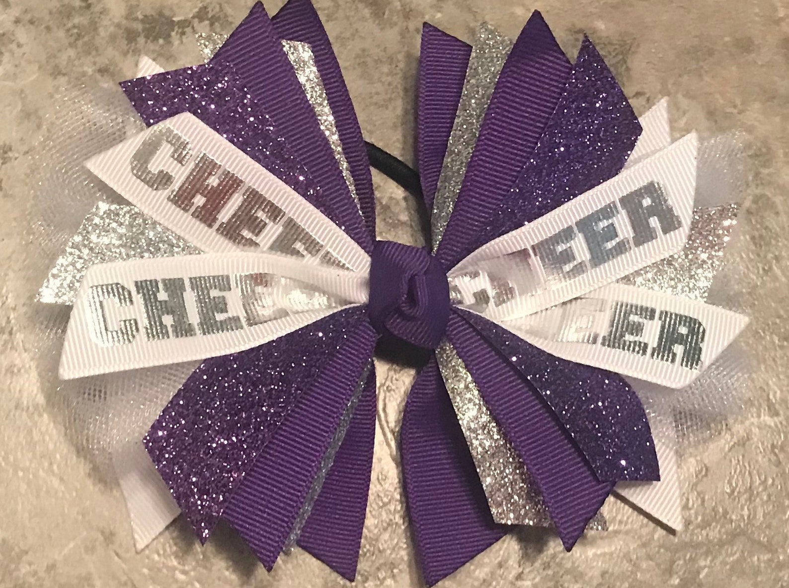 Purple & White Cheer Bow Cheer Hair Tie Cheer Ribbon Cheer | Etsy