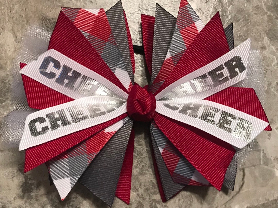 Crimson and Gray Cheer Bow, Cheer Hair Tie, Cheer Ribbon, Cheer Pony ...