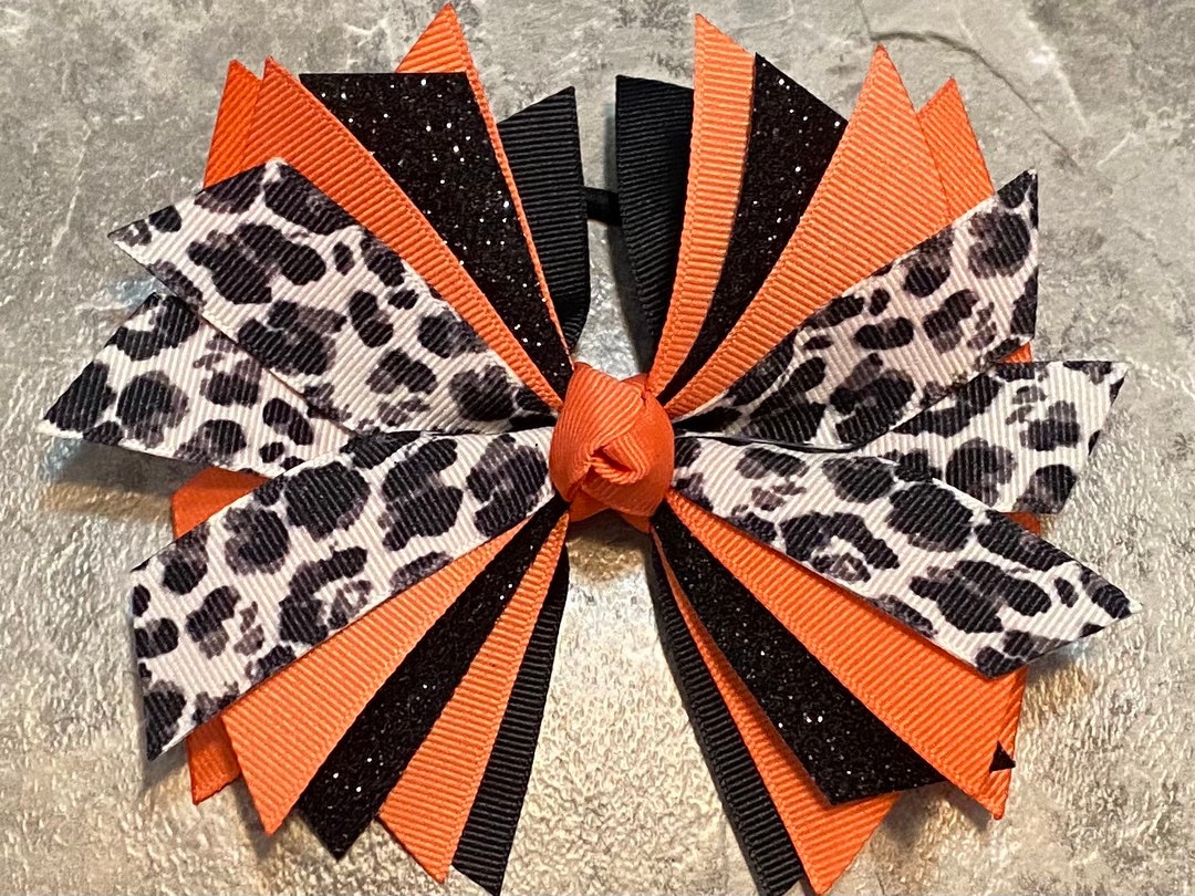 Snow Leopard Hair Bow, Coral, Wildcat Ribbon, Animal Print Bow, Leopard ...