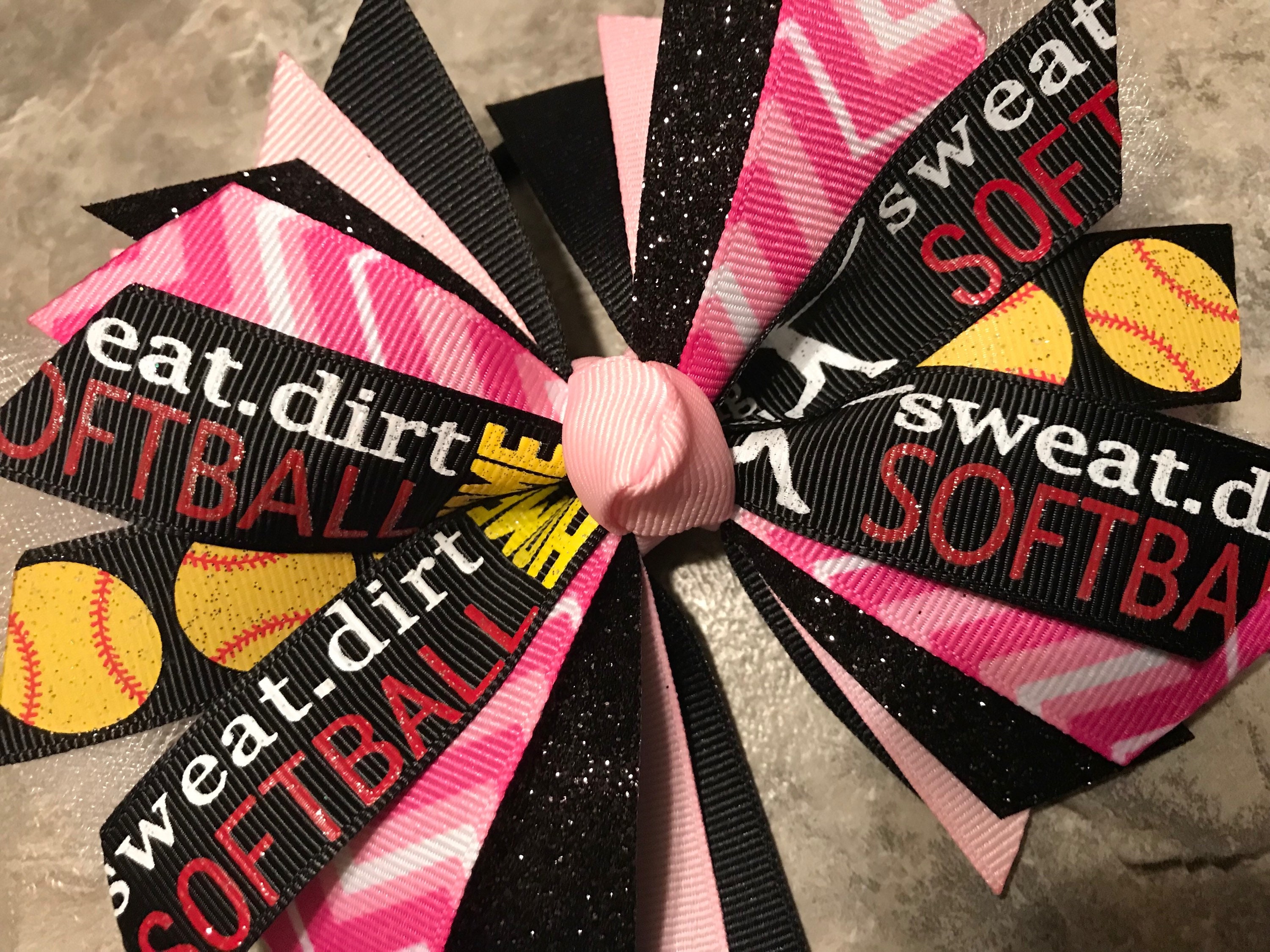 Pink Softball bow softball ponytail softball pony tie | Etsy