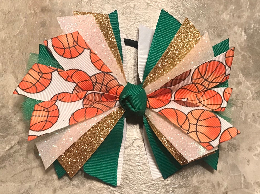 Emerald Green and Gold Basketball Hair Bow, Basketball Bow, Basketball ...