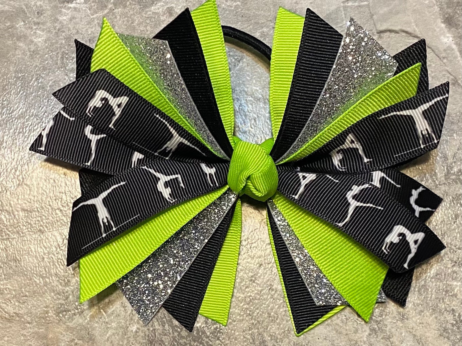 Gymnastics Hair Bow - Gymnast Hair Bow - Lime Gymnastics Bow - Silver ...