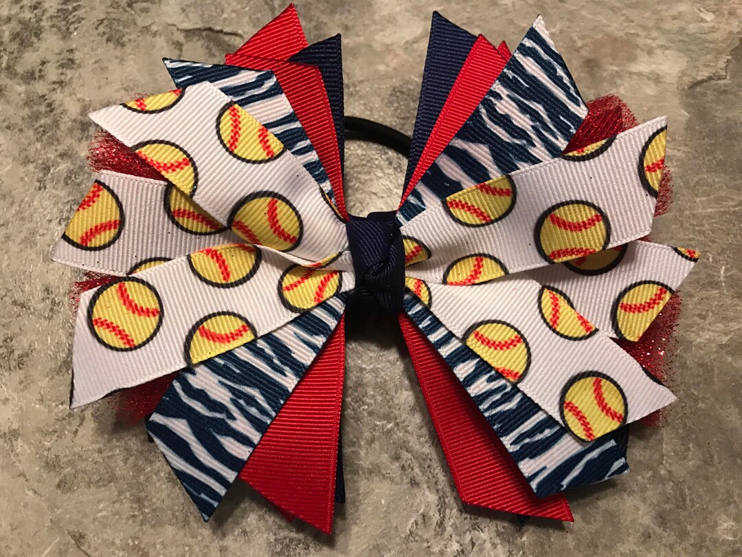 Softball Bow - Softball Ponytail - Softball Bow - Softball Hair Bow ...