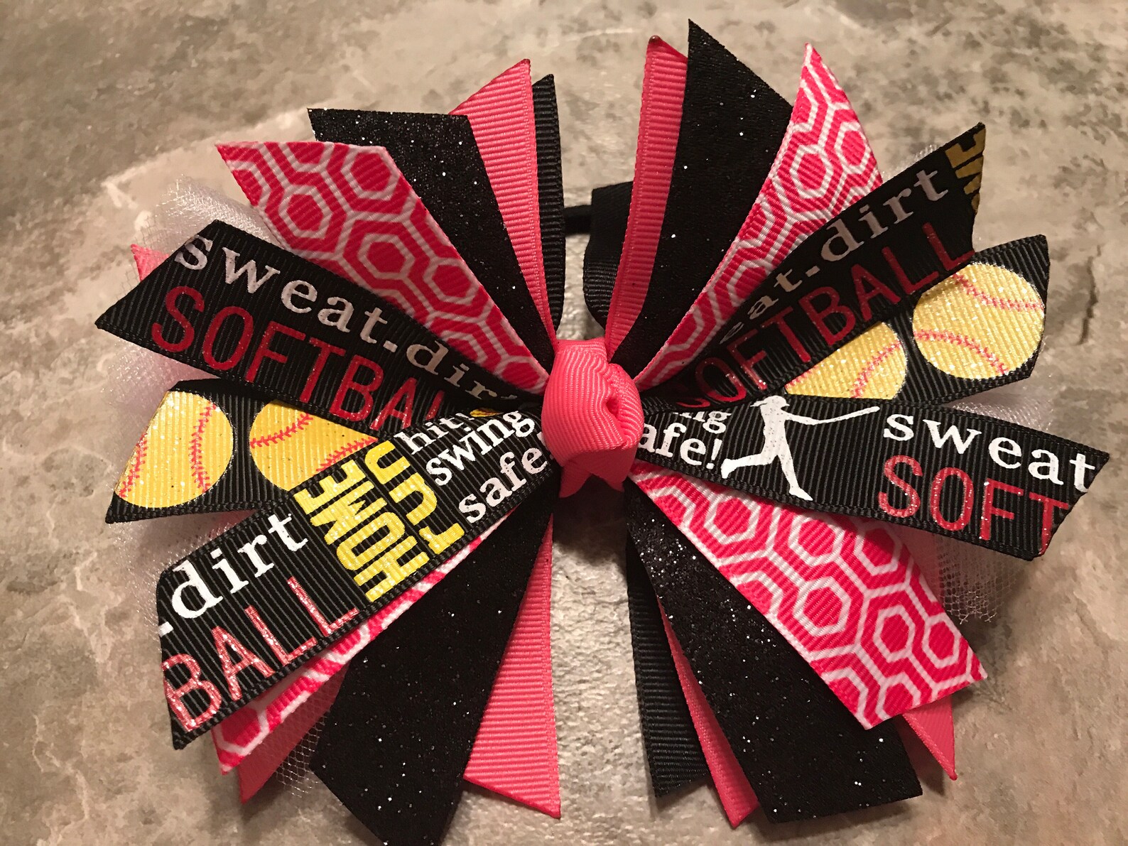Hot Pink Softball Bow, Softball Cheer Bow, Softball Pony Tie, Softball ...