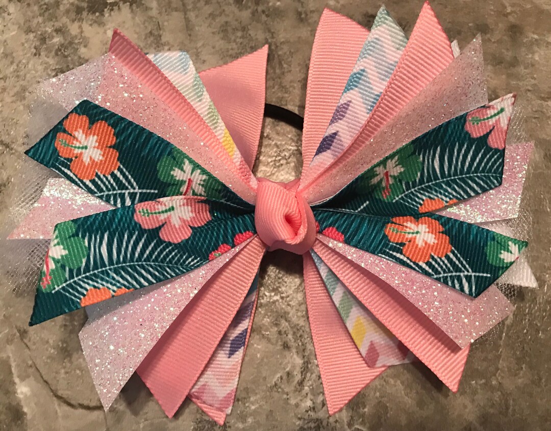 Beach Hair Bow, Beach Ribbon, Beach Pony Tie, Hibiscus Hair Bow ...