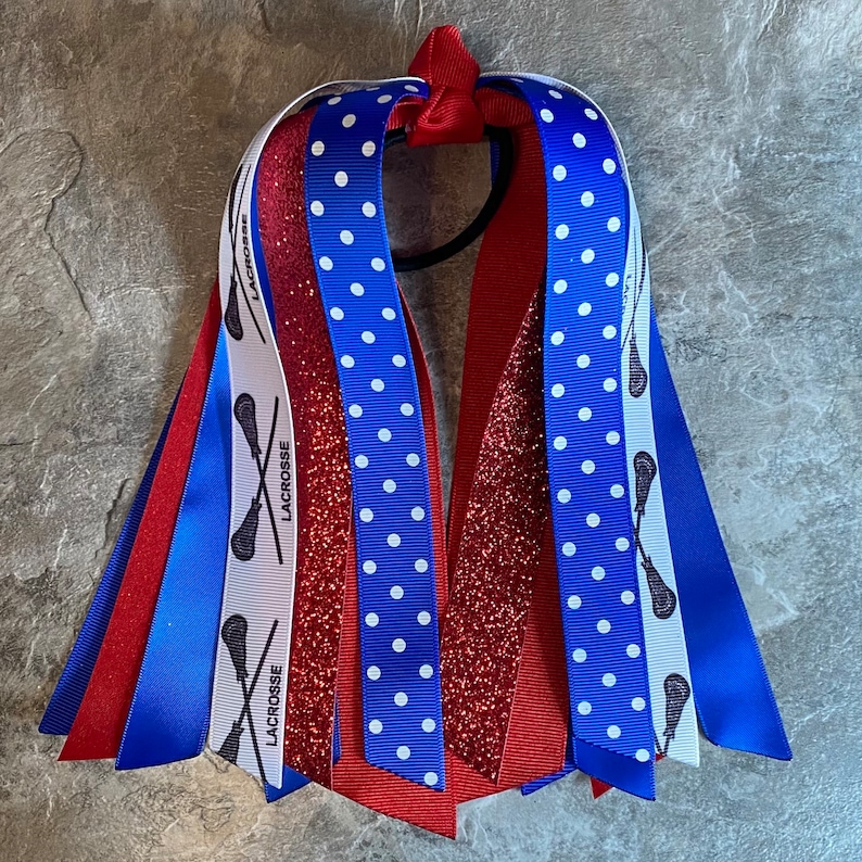 Choose Your Sport & Colors - Red and Blue Lacrosse Bow, Hair Streamer ...
