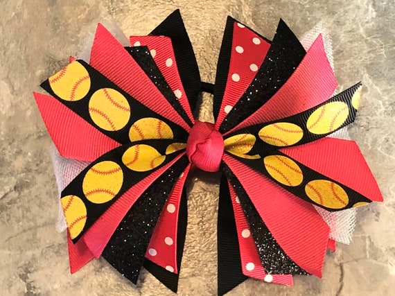Pink Softball Bow Softball Ponytail Softball Pony Tie | Etsy