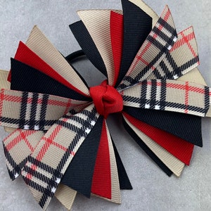 Plaid Hair Bow, Luxury Plaid Ribbon, Plaid Pony Tie, Luxury Bow, Red ...